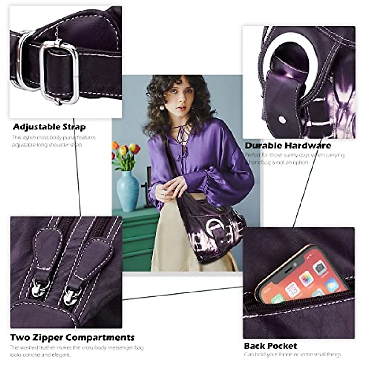 Angel Kiss Purse Women Hobo Handbag Fashion Roomy Crossbody Shoulder Bag Ladies Top Handle Handbag Washed PU Leather