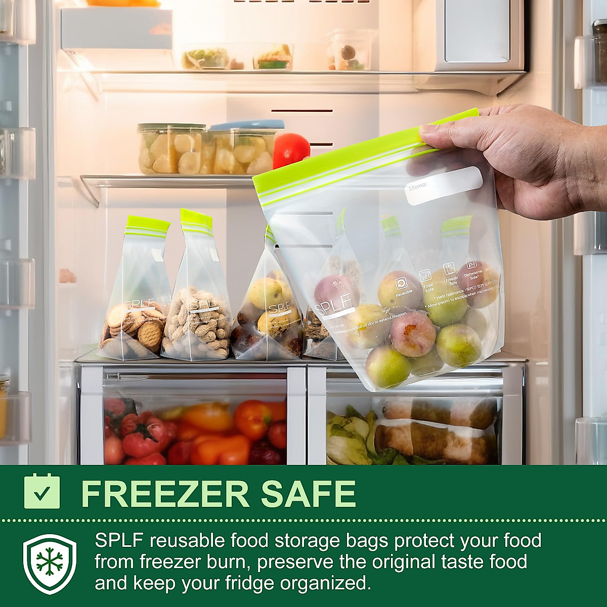 SPLF 20 Pack Reusable Sandwich Bags Dishwasher Microwave Safe, BPA Free Extra Thick Leakproof Reusable Food Storage Bags Silicone and Plastic Free Quart Size Freezer Bags Containers