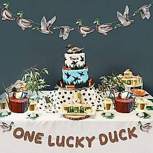 Sursurprise Duck Hunting First Birthday Decorations, One Lucky Duck Banner Mallard Duck Garland for Boys 1st Birthday Party Supplies