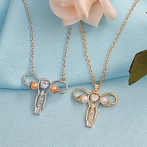 AILUOR Uterus Ovary Pendant Necklace, Gold Silver Personality Feminist Medical Symbol Female Organ CZ Crystal Pearl Necklace Gynecologist Nurse Graduation Gift (Gold)