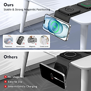 Wireless Charger for iPhone - 3 in 1 Charging Station for Apple Multiple Devices, Foldable Magnetic Mag-Safe Travel Charging Pad for iPhone 15 14 13 12 Pro Max Plus iwatch Watch & Airpods