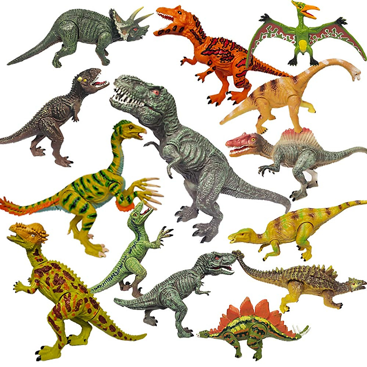 E EAKSON Dinosaur Toys for Kids and Boys Realistic Action Figures Educational,with Movable Jaws,Including T-Rex, Velociraptor Etc,14 Pcs, 6 to 10 Inches-Gift for Kids 3-7 Years Old