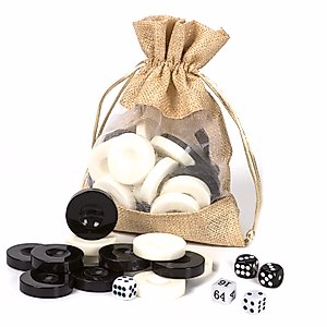 ZOOCEN Classic Checkers Game Set with Drawstring Cloth Storage Bag (30pcs Coffee Color)