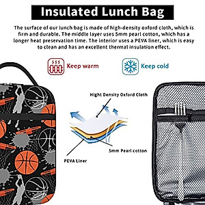 PTPLMM Basketball Lunch Box Insulated Lunch Bag Box kids Girls Boys, Reusable Small Bento Lunch Box Containers for kids Women Men, Durable Cooler Tote Bag Lunchbox for Work/Office/School/Picnic