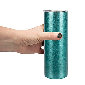 Elanze Designs Cheetah Animal Print Wrap-Around Design 20 Ounce Insulated Stainless Steel Coffee Travel Tumbler Mug Cup, Slide Top Lid & Reusable Straw, Turquoise Blue Glitter