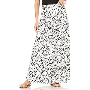 Black Polka Dot Skirts for Women Ankle Length Skirt Casual Long Skirt High Waisted Maxi Skirt Reg and Plus Size Skirt Long Skirt (Size Medium, Black Polka Dot)
