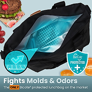 KARRICO Extra Spacious Insulated Lunch Bag for Women, Black, 10.5 L, BPA-Free, BioCote, Stylish & Functional