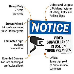 SmartSign "Notice - This Area Is Under 24 Hour Video Surveillance" Sign | 10" x 14" Aluminum