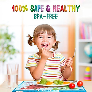 merka Placemats for Kids Placemat Kids Placemats for Dining Table Solar System Human Body Chart World Geography and USA Map Set of 4 Reusable