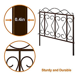Amagabeli 5 Panels Decorative Garden Fence 10ft(L) x24in(H) in Total Outdoor Bronze Metal Wire Fencing Rustproof Patio Flower Bed Animal Barrier Border Fence Edge Section Panels ET330