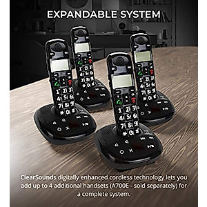ClearSounds A700 Amplified Cordless Phone with Answering Machine - Supports DECT 6.0 Frequency, Multi-Line Operation, AC Power and Battery Operated