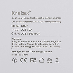 AA AAA Battery Charger Kratax 4-Bay Battery Charger Only for 1.5V Constant Voltage Output AA and AAA Rechargeable Lithium Batteries (Only Charger)