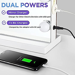 M MIVONDA Hollywood Vanity Mirror with Dimmable 15LED Bulbs Lights 3 Lighting Modes 2in1 Large Lighted Makeup Mirror for Desk and Wall with Plug-in and USB Charger Port and 10X Magnification