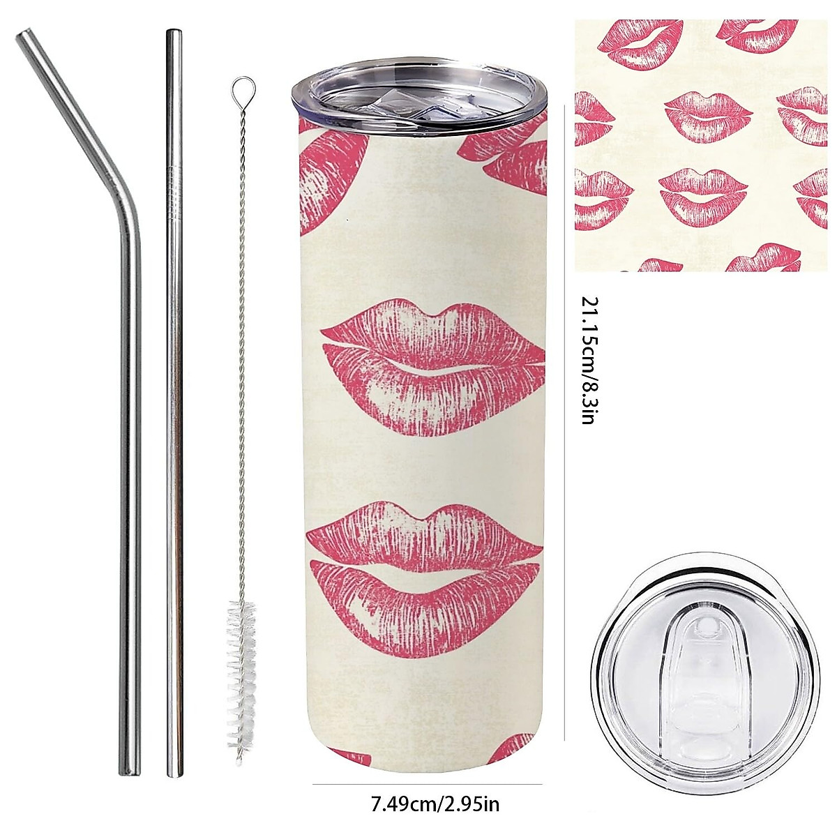 Medpol lipstick kisses valentines insulated tumblers coffee cup Gift，lipstick kisses valentines Drinking Glasses-Tea Cup-Coffee Mug tumbler with lid and straw 20 oz insulated tumbler cups