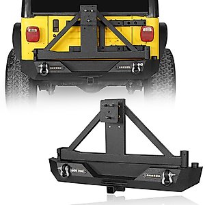 u-Box Wrangler TJ Rear Bumper w/Tire Carrier for 1987-2006 Jeep TJ YJ Wrangler Different Trail Texture Steel Bumper w/Receiver Hitch & LED Lights