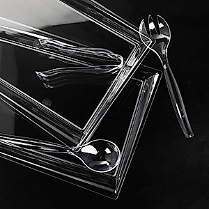 WELLIFE 24 Pack Plastic Serving Trays with Disposable Utensils, 6 Asymmetric Rectangle Platters 15”x 10”, 6 Serving Spoons 10”, 6 Serving Forks 10”, 6 Serving Tongs 6.3”, Perfect for Buffet