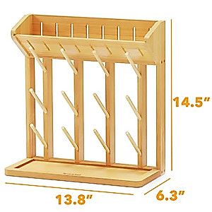 SpaceAid Bamboo Baby Bottle Drying Rack, Space Saving Kitchen Bottles Holder Organizer for Baby Bottle Rack Dryer Storage Accessories (Natural, 12 Bottles)