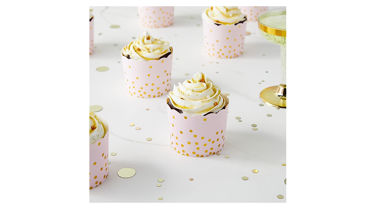 Sparkle and Bash Pink Gold Cupcake Wrappers - 50 Pack