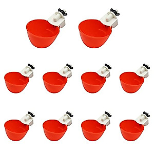 Achicklead Automatic Chicken Water Cups Chicken Water Feeder Poultry Drinking Bowl, for Chicks Duck Quails Pigeons Birds Turkey Rabbit (10, Red+White)