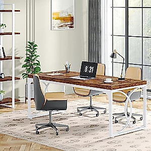 Tribesigns 63" Executive Desk, Large Office Computer Desk with Strong Metal Frame, Modern Thicken Wood Workstation Business Furniture for Home Office, Easy Assembly (Walnut & White)