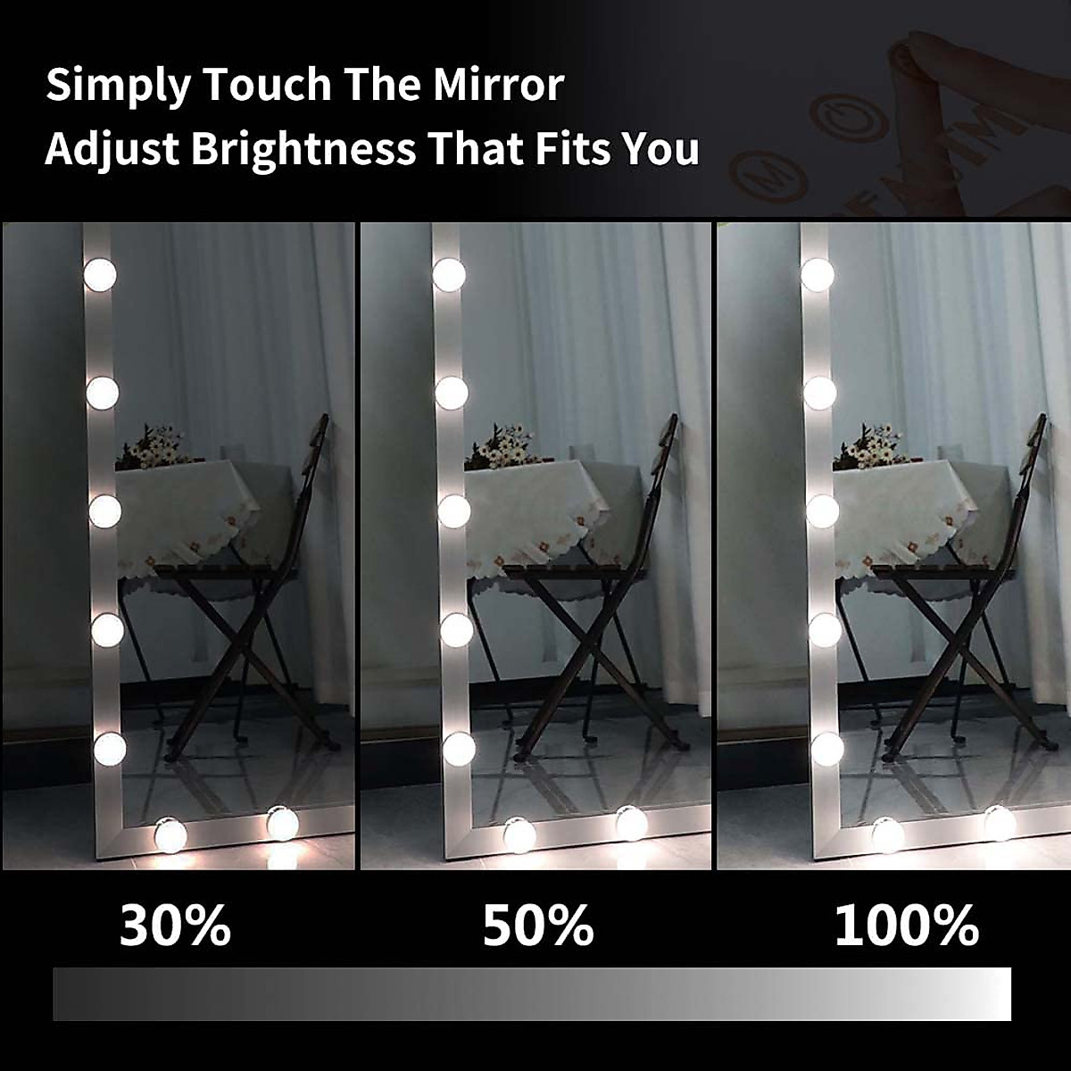 ANYHI Mirror with Lights Full Length, 62.6'' x 23.3'' LED Full Body Floor Dressing Mirror with 22 Dimmable Bulbs, Dimmable, 3 Color Lighting, Wall Mount/Standing (Silver)