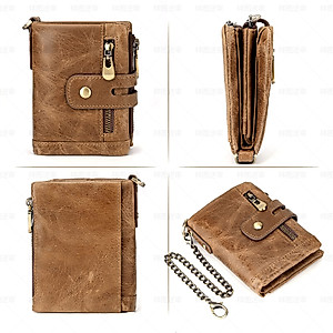 Alkenred Vintage Small Women's wallet RFID Blocking Chain ladies purse leather (brown)