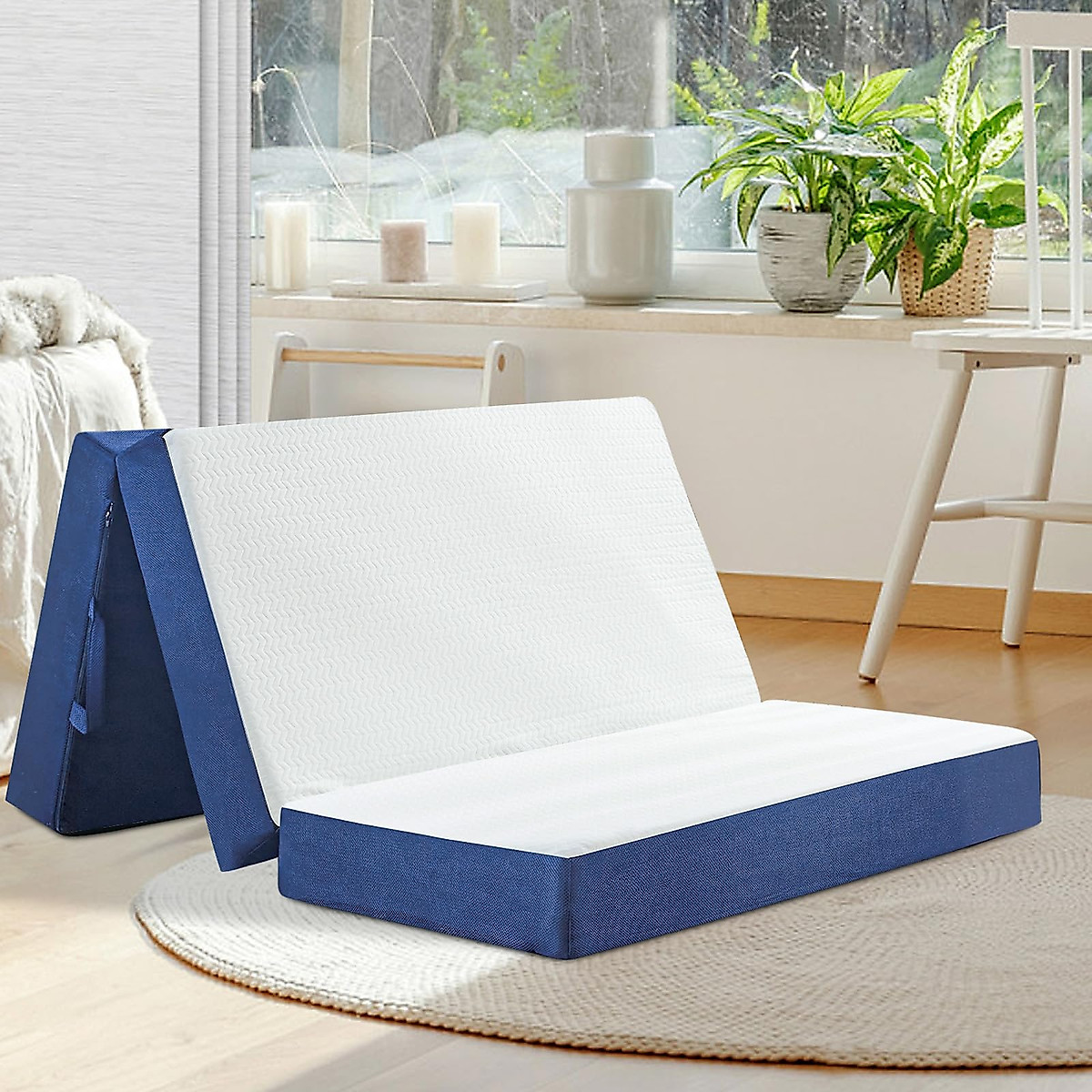 CYMULA Folding Mattress Full Size,4 inch Memory Foam Tri Fold Mattress,Portable Folding Mattress with Washable Cover, Foldable Mattress Topper Full Camping,Guest (52"×73"×4")