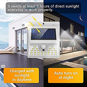 Solar Lights Outdoor Motion Sensor w/ 3 Lighting Modes, 270° Wide Angle Lighting, IP65 Waterproof. Bright Wireless Security Flood Light for Deck Garage Yard Porch Fence(40 LED, 5500K, 4 Pack, White)