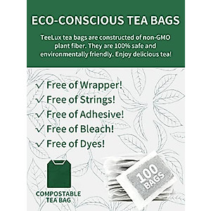 TeeLux Green Tea Bags, Natural Pure Green Tea, Super Antioxidant, Caffeinated, 100 Count Tea Bags to Support Overall Health