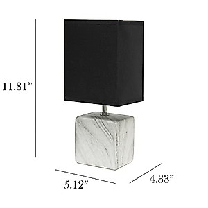 Simple Designs LT2071-WOB Mini Petite White Gray Marbled Ceramic Bedside Table Lamp with Black Shade