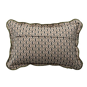 Creative Co-Op 14 Inches Cotton Chambray Printed Lumbar Bird, Embroidery, Patterned Back and Scalloped Edge, Multicolored Pillow, Natural