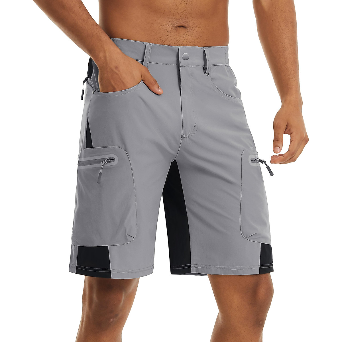 TACVASEN Men's Casual Shorts 10" Inseam Quick Dry Water Resistant Hiking Cargo Outdoor Grey Golf Shorts with Zipper Pockets for Work