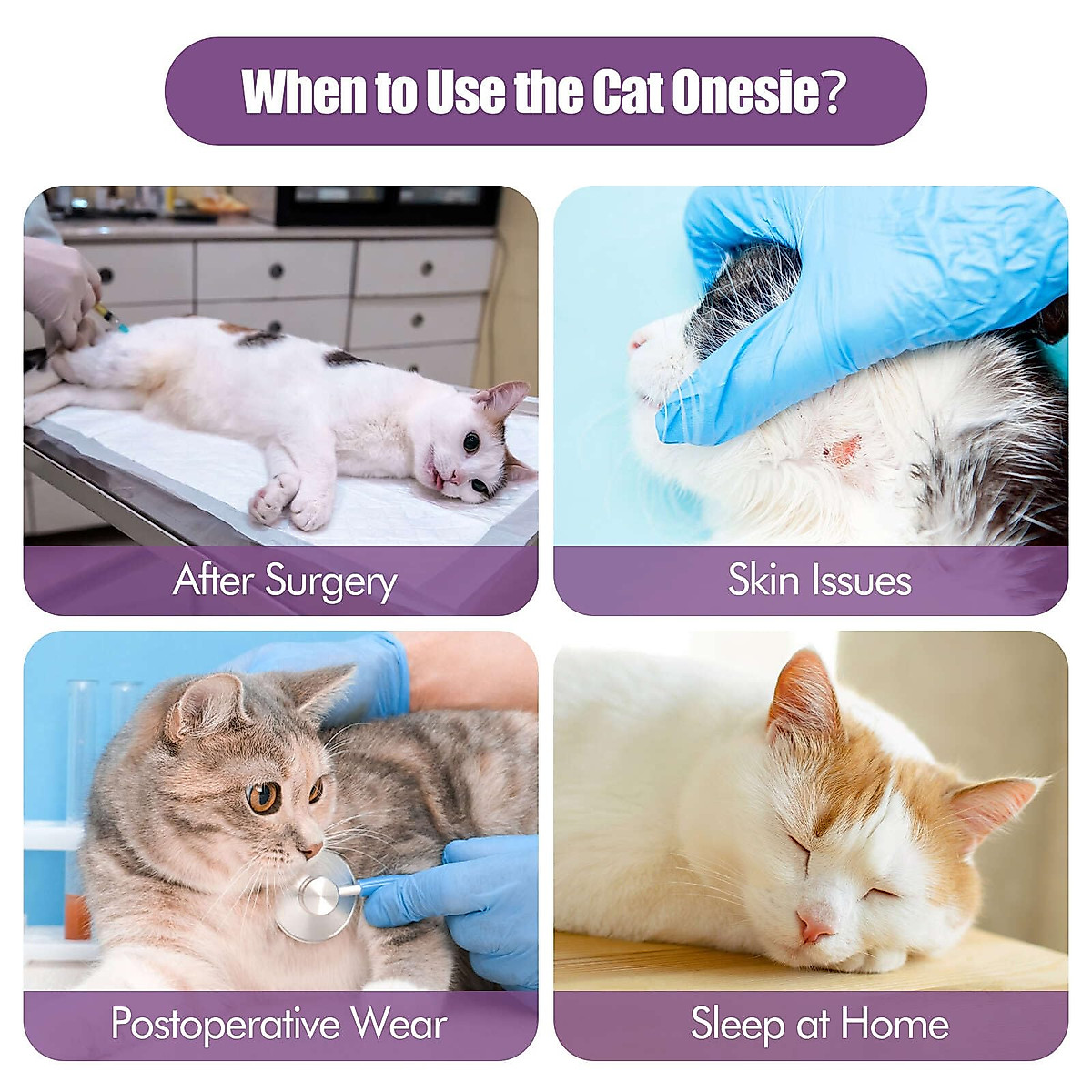 Cat Recovery Suit Female Cat Onesie for Cats After Surgery, Cat Surgery Recovery Suit for Spay Abdominal Wounds Anti Licking, Surgical Recovery Suit Bodysuits with Long Sleeves for Cats Kitten