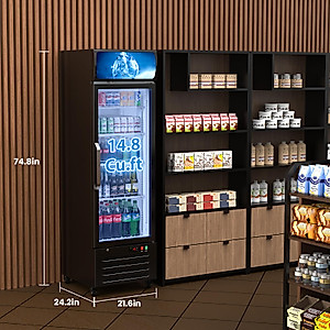 Mojgar 14.8 Cu Ft Commercial Merchandiser Refrigerator for Beverage,Glass Door Upright Display Fridge with Front LED Light,Large Freestanding Business Cooler for Shop,Restaurant,Apartment,etc