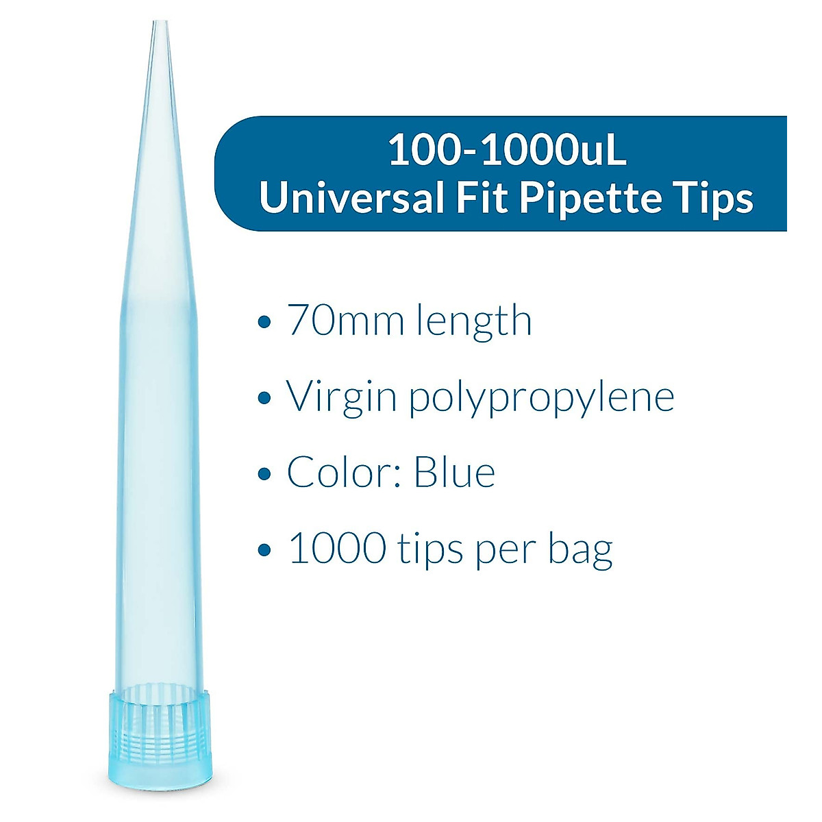 Globe Scientific 151146 Polypropylene Pipette Tip, Blue, 100 - 1000µL, Universal, Pack of 1000