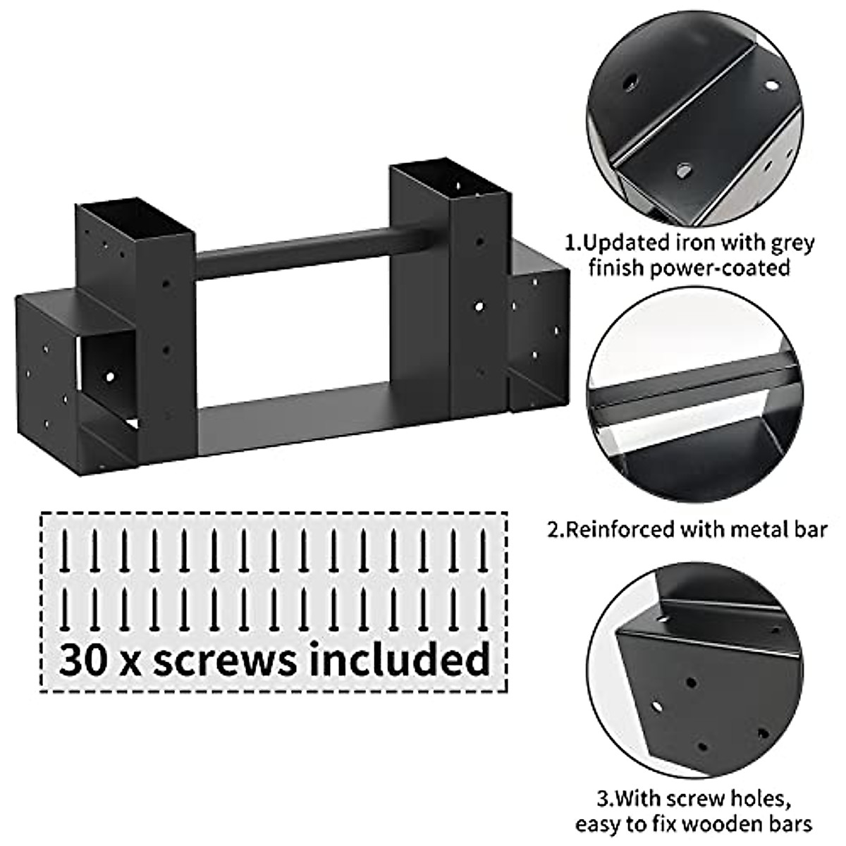 Foozet Firewood Rack Outdoor with Wood Screws Log Rack Heavy Duty Steel Adjustable to Any Length Station Firewood Bracket Kit Black Medium