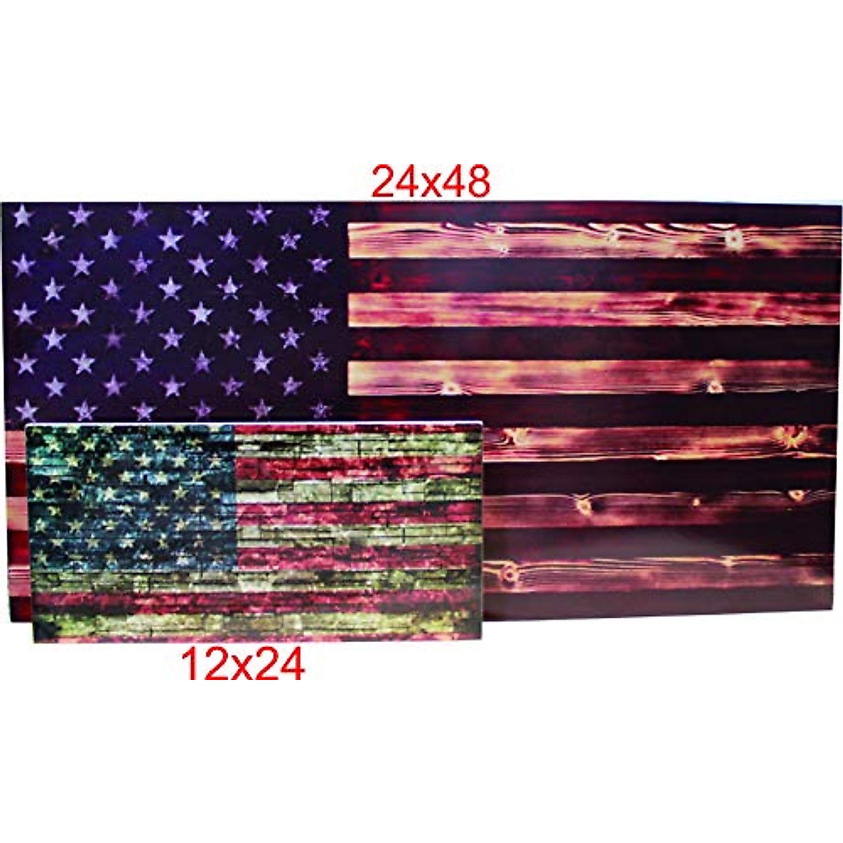 BackYardGamesUSA Premium Wood Wall Art Decor - PATRIOTIC Flags - 24x48 or 12x24, Ready to Hang Home Decor Picture for Living Room (Rustic Wood Flag, 24x48)