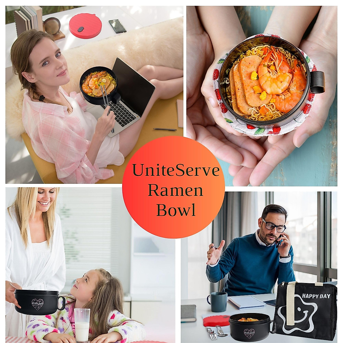 AI LOVE PEACE Microwave Ramen Bowl with Lid - Microwavable Noodle Cooker Container for Dorm Essentials, Ramen Maker, Meal Prep Microwave Safe Instant Noodles Soup Bowl - BPA Free, Dorm Room Gift (Red)