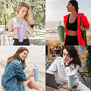 Sursip 50 oz Tumbler with Handle and Straw Lid - Stainless Steel Vacuum Insulated Coffee Cup Travel Mug, Keeps Drinks Cold up to 24 Hours - Sweat Proof, Dishwasher Safe, Cupholder Friendly - White