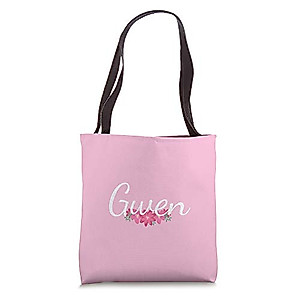 Custom Gwen Gift Personalized Name Flowers Floral Pink Tote Bag