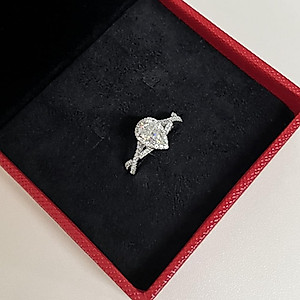 Blocaci Pear Shaped Engagement Rings for Women 1-1/2 Carat(ctw) Moissanite Twisted Engagement Rings Platinum Plated Silver Wedding Anniversary Promise Rings(Size 9)