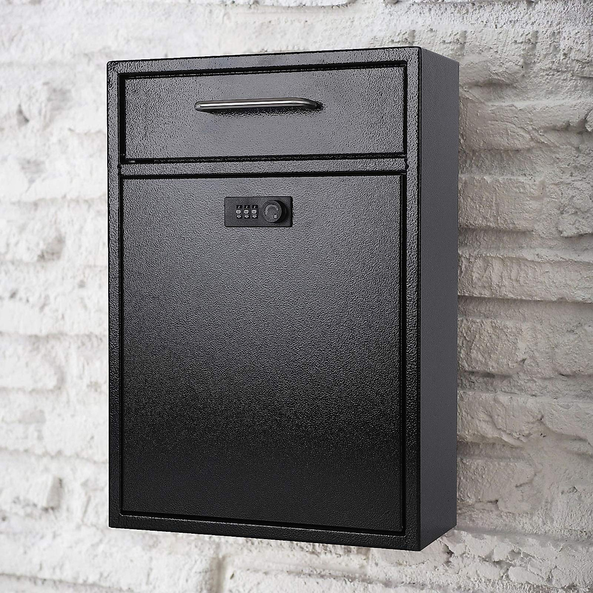 xydled Wall-Mount Mailboxes with Combination Lock, Heavy Duty Mailbox Wall Mount, Mailbox for Outside, Locking Mailbox with Lock,Hanging Secured Postbox,Security Key Drop Box, Black,XL Large