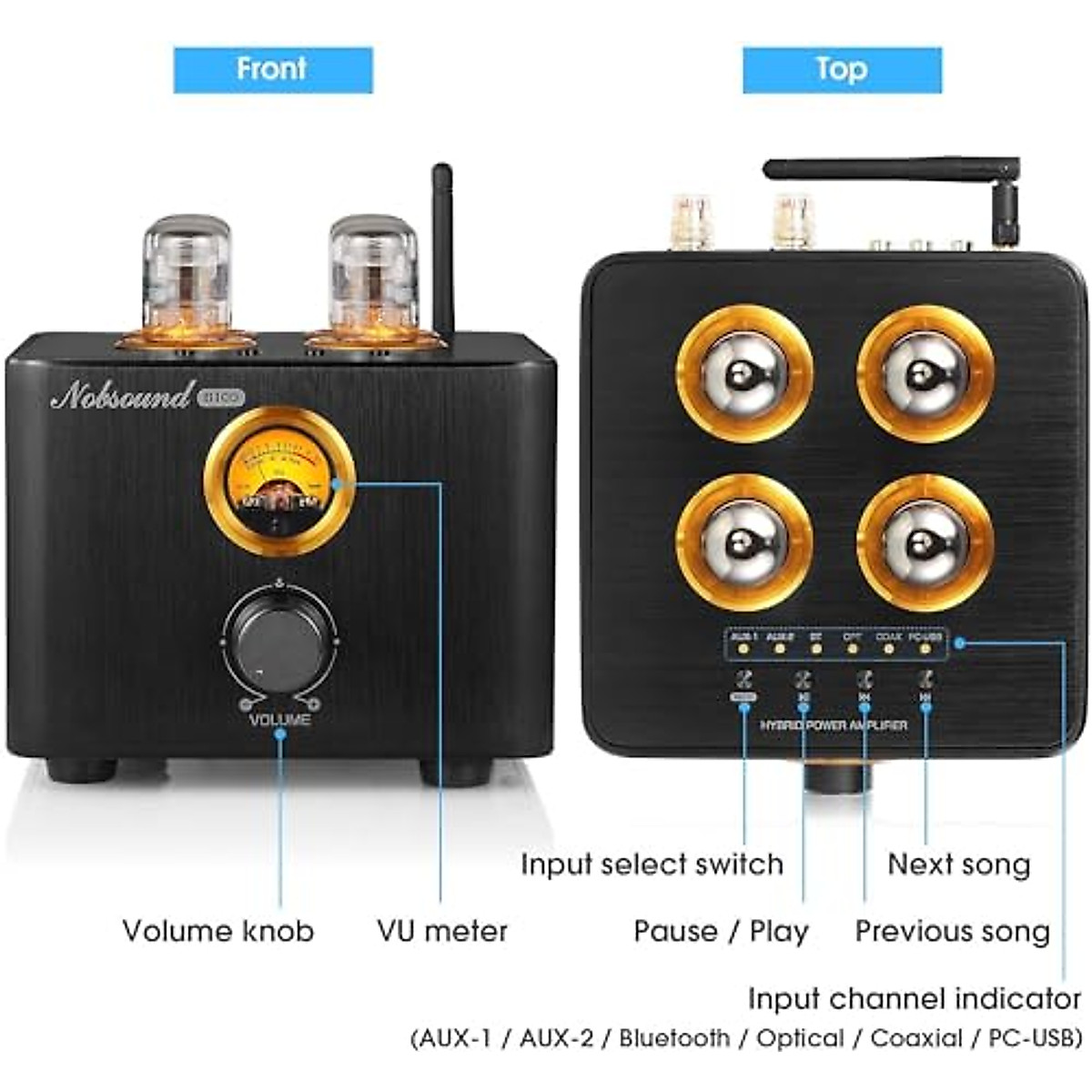 Nobsound B100 Bluetooth 5.0 Tube Amplifier USB DAC Coax/Opt Integrated Power Amp