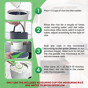 Microwave Rice Cooker 8 Cup Easy-Use Easy-Clean Microwaveable Brown White Rice Pasta Noodle Vegetable Cookware Plastic Rice Cooker Full Set with Lid Spatula Measuring Cup for Meal Prep Cooker