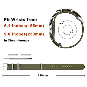 ANNEFIT Nylon Watch Band 20mm, One-Piece Waterproof Military Watch Straps with Heavy Silver Buckle (Army Green)