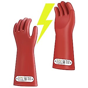 Coolneon High Voltage Gloves, 12kVAC/22kVDC, 1 Pair, Red, Size 10, Rubber, Not for Dexterous Work, Bulky
