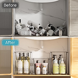 Vtopmart 2 Pack Clear Stackable Storage Drawers,9.7" High Plastic Organizers Bins for Skincare, Bathroom Supplies,Ideal for Cabinet,Undersink,Vanity,Kitchen,Pantry Organization