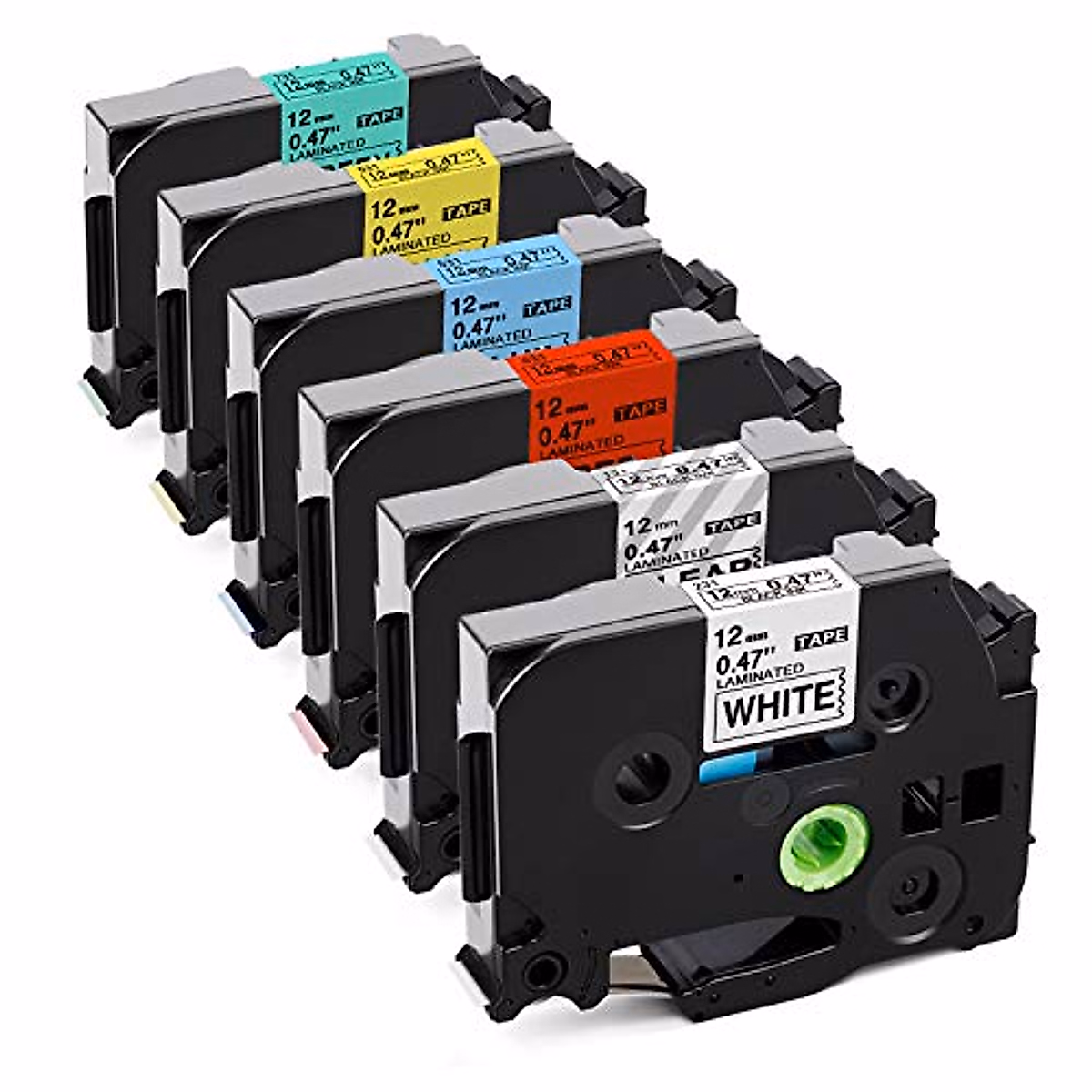 Labelife 6-Pack Replacement for Brother P Touch TZe TZ Tape 12mm 0.47 Inch Laminated Label Maker Tape for Brother Ptouch PT-D210 PT-H110 D600 D400 PTD220 Label Maker, White/Clear/Red/Blue/Yellow/Green