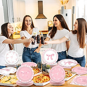 96pcs Pink Bow Party Supplies Bow Birthday Party Plates and Napkins Pink Bow Party Decorations for Girl Bachelorette Bridal Engagement Baby Shower Coquette Cute Tableware Dinnerware Serves 24 Guests