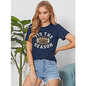 Football Shirts for Women Tis The Season Football Shirt Game Day T Shirt Causal Football Graphic Tee Tops (Blue, Large)